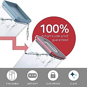 Neoflam Airtight Smart Seal Food Storage Container (Set of 3) | Crystal Clear Body | Modular, Stackable, Nestable Design | Easy to Clean, BPA Free (2.7L, Rectangular)