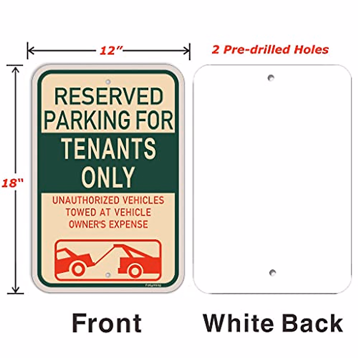 2 Pack Reserved Parking Sign Tenants Only Sign 18 x 12 Inches Reserved Parking For Tenants Unauthorized Vehicles Towed Signs Metal Reflective Sturdy Rust Aluminum Weatherproof Durable Easy Mounting