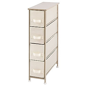 mDesign Narrow Dresser Storage Tower Stand with 4 Removable Fabric Drawers - Steel Frame, Wood Top Organizer for Bedroom, Entryway, Closet - Lido Collection - Cream/Gold