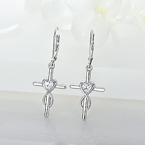 JO WISDOM 925 Sterling Silver Cross Infinity Heart Dangle & Drop Earrings with 5A Cubic Zirconia April Birthstone