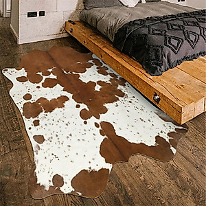 Zedrew Faux Cowhide Rugs, 5.2x6.2 Feet Large Cow Print Area Rug for Living Room Bedroom, Western Decor Carpet Animal Printed Mat for Dining Office Home Decor, Khaki