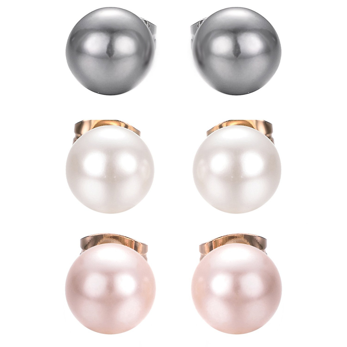 Yoursfs 3 Pairs Faux Pearl Stud Earrings Sets For Women 18K Gold Plated Elegant Small Round Pearl Stud Earring
