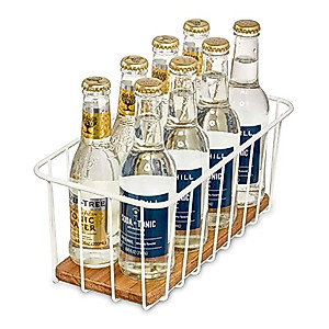 iDesign The Ría Safford Collection Pantry Wire Basket with Acacia Wood, 12" x 6" x 5"
