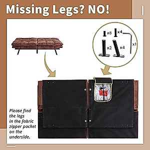 IULULU Futon Sofa Bed Faux Leather Couch with Adjustable Armrests, Modern Industrial Sleeper Daybed for Small Spaces, Living Room, Compact Apartment, Office, House, Condo, Loft, Bungalow, Brown