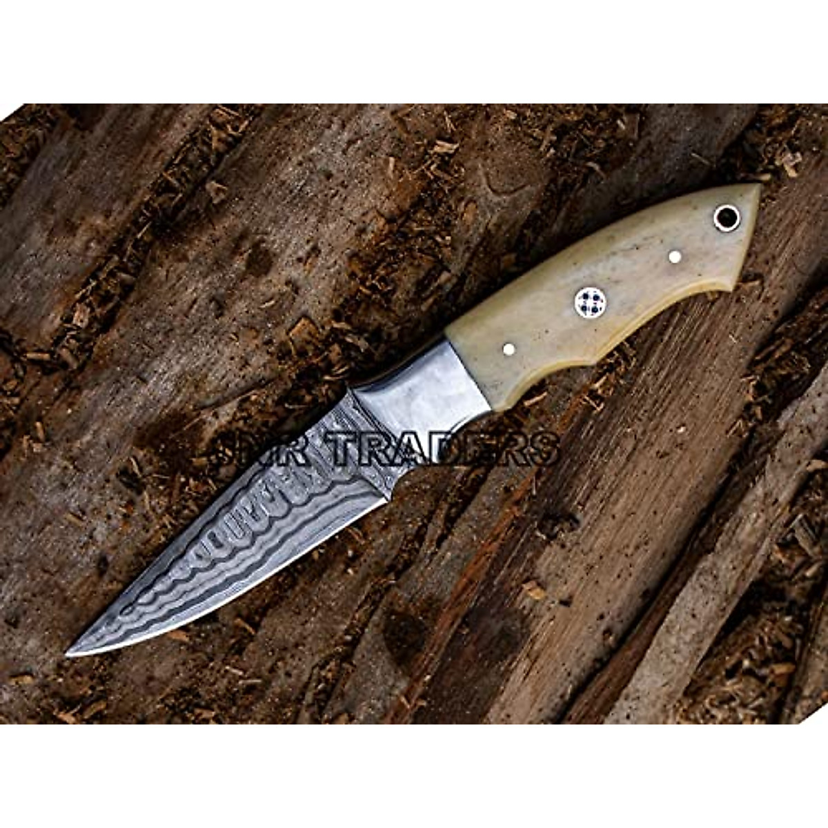JNR Traders Skinner knife Handmade Damascus skinning knife EDC Knife Gear Bone Collector fixed blade knife Hunting Knife with sheath vk3739