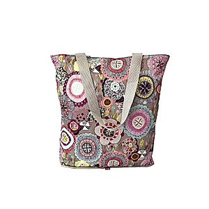 Konish Reusable Foldable Grocery Bags Folding Shopping Tote with Zipper(Grey Floral)