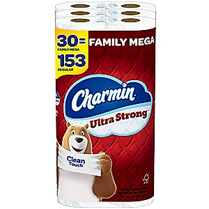 Charmin Ultra Strong Clean Touch Toilet Paper, 30 Family Mega Rolls = 153 Regular Rolls