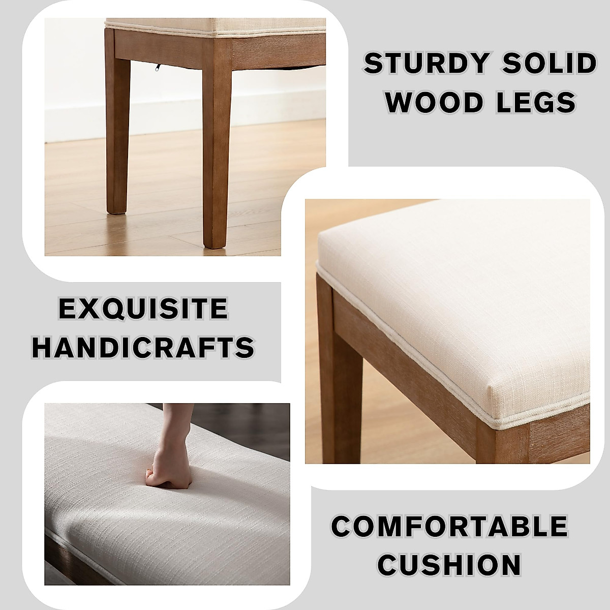 DM Furniture Linen Dining Bench Upholstered Entryway Bench Farmhouse Shoe Bench Seat Ottoman for Hallway Living Room Bedroom End of Bed Dining Room Kitchen, 45.5" Long, Beige