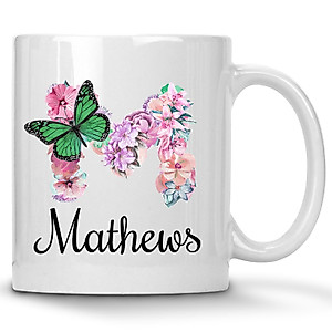 Personalized Name Floral Alphabet Mug, Custom Mug with Name and Initial, Name Mug Gift for Mom Sister Girls, Custom Name Mugs Gifts for Women & Men 980672