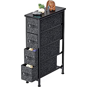 Pipishell Fabric Dresser, Narrow Vertical Dresser Chest Storage Tower with 4 Fabric Drawer, Tall Storage Dresser for Bedroom, Living Room, Small Space Decor, Black