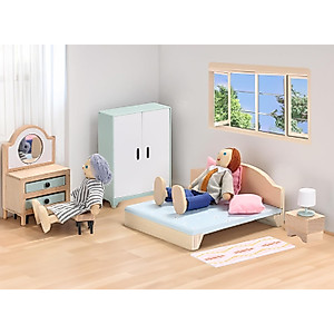 Giant bean 24 PCS Wooden Plastic Dollhouse Furniture Set, Bathroom and Bedroom Set, Wood Dollhouse Accessories Pretend Play Furniture Toys for Boys Girls & Toddlers