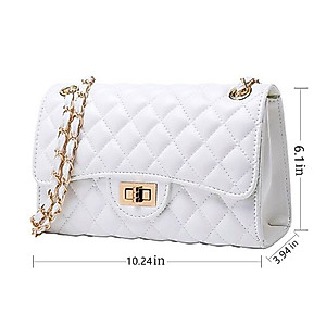 Eveupp White Purses for Women White Crossbody Bags for Women Quilted Purse with Chain Strap L