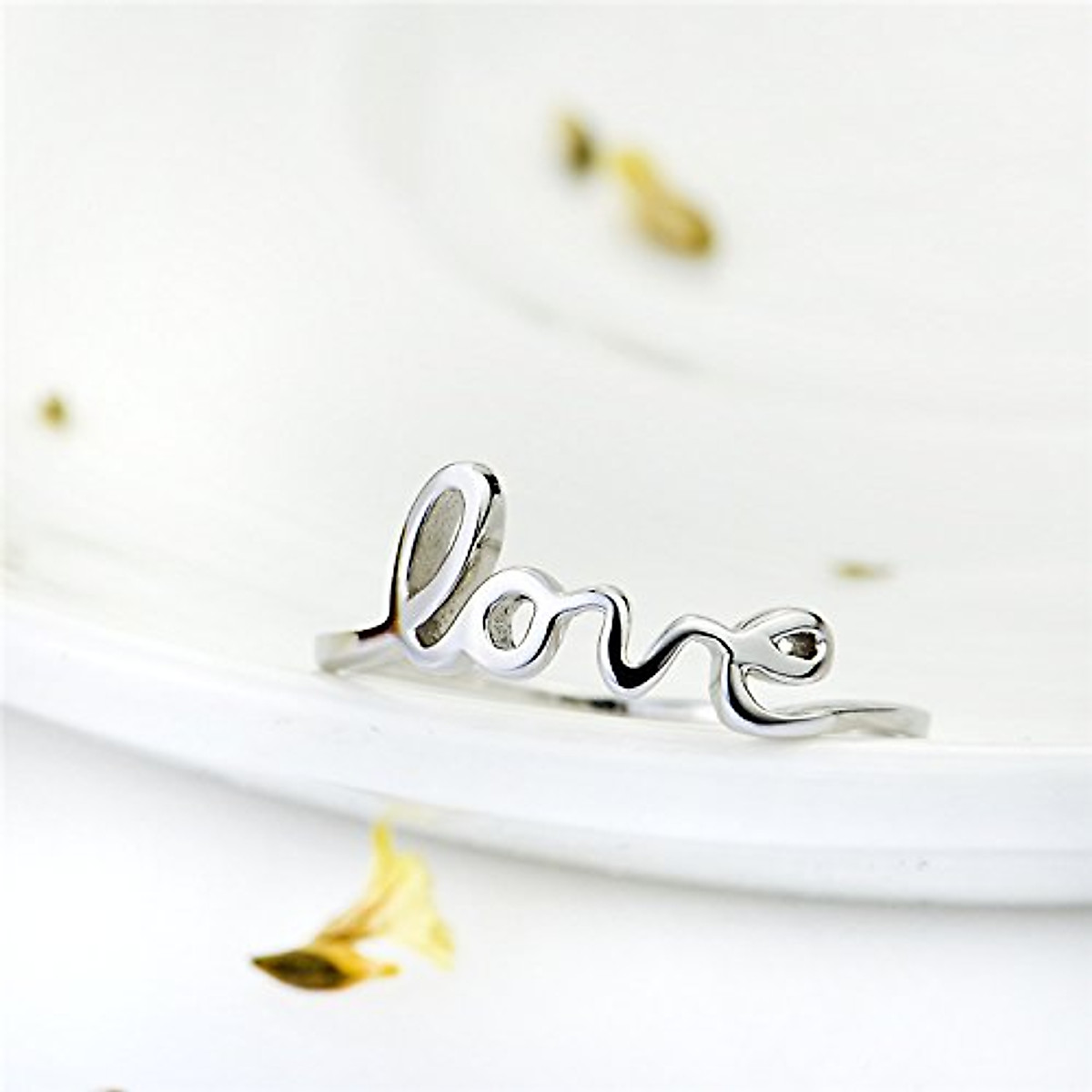 YFN Sterling Silver Simple Love Script Ring Thin Band Promise Ring (sterling-silver, 9)