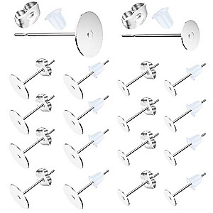 Earring Posts Stainless Steel, 500Pcs Hypoallergenic Flat Pad Earring Studs with Butterfly and Rubber Bullet Earring Backs for Jewelry Making Findings