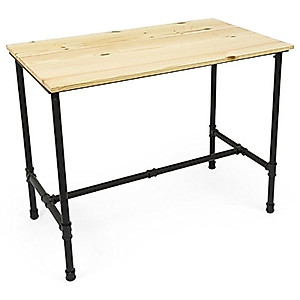 Displays2go, Large Pipe Display Table, Metal and Pine Wood Construction – Natural Finish, Black Hardware (PPLNNSTLRG)