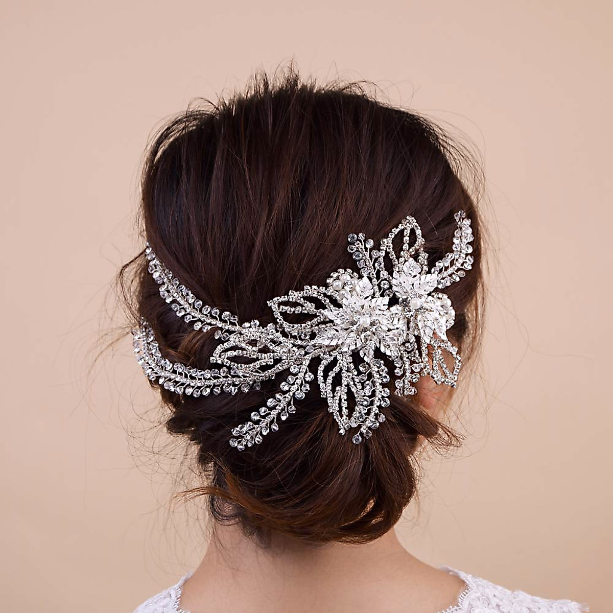 LOVFOIVER Wedding Head Pieces Crystal Bridal Hair Clips Women's Handmade Bridal Rhinestone Wedding Party Hair Accessories