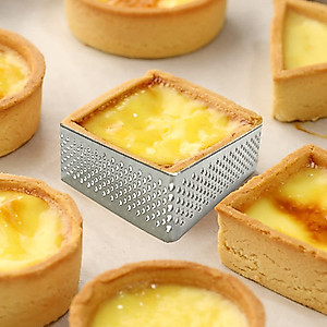 Trjgtas Perforated Tart Ring Stainless Steel Tartlet Molds Square Shape Mould Cake Baking Tool, 5 Pack