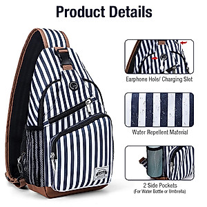 Lekebobor Sling Bag Crossbody Sling Backpack Travel Hiking Chest Bag Daypack,Blue Striped Large.
