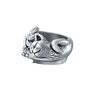 Open Lazy Cat Ring for Women Men, Fashion Adjustable Cute Cat Animal Statement Ring, Personalized Vintage Animal Ring Lazy Cat Jewelry Valentine's Day Mothers Day Gifts for Women Mother Wife