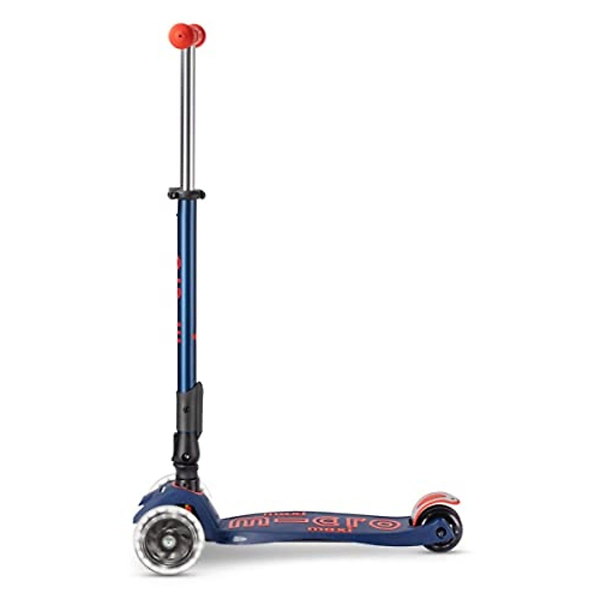 Micro Kickboard - Maxi Deluxe Foldable LED - Three Wheeled, Lean-to-Steer, Fold-to-Carry Swiss-Designed Micro Scooter for Kids with Motion-Activated Light-Up Wheels for Ages 5-12 (Blue)