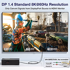 8K@60Hz DisplayPort to HDMI Cable 6.6ft, DP 1.4a to HDMI 2.1 Video Cord, Support 8K, 4K@120Hz/144Hz, 2K@240Hz, VRR, HDR, Dolby Vision, HDCP 2.3, DSC 1.2a for PC, HP, ASUS, DELL, GPU, AMD, NVIDIA