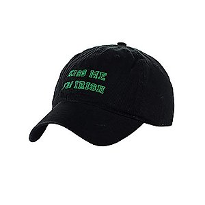 D&Y St. Patrick's Day Embroidered Quote Lucky Clover Low Profile Baseball Cap, Kiss Me, Black