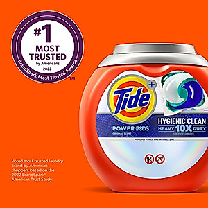 Tide Power PODs Hygienic Clean Heavy Duty Liquid Laundry Detergent Pacs HE Compatible 45 Count Hypoallergenic Free and Clear of Dyes and Perfumes For Visible and Invisible Dirt