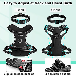 WINSEE Dog Harness No Pull, Pet Harnesses with Dog Collar, Adjustable Reflective Oxford Outdoor Vest, Front/Back Leash Clips for Small, Medium, Large, Extra Large Dogs, Easy Control Handle for Walking