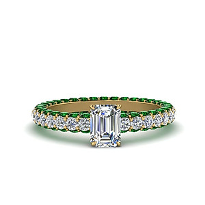 55Carat Eternity Yellow Gold Plated Created Emerald Emerald Shape Green Color Side Stone Engagement Rings Prong Setting in Size 7 Party Wear Daily Wear Ornament