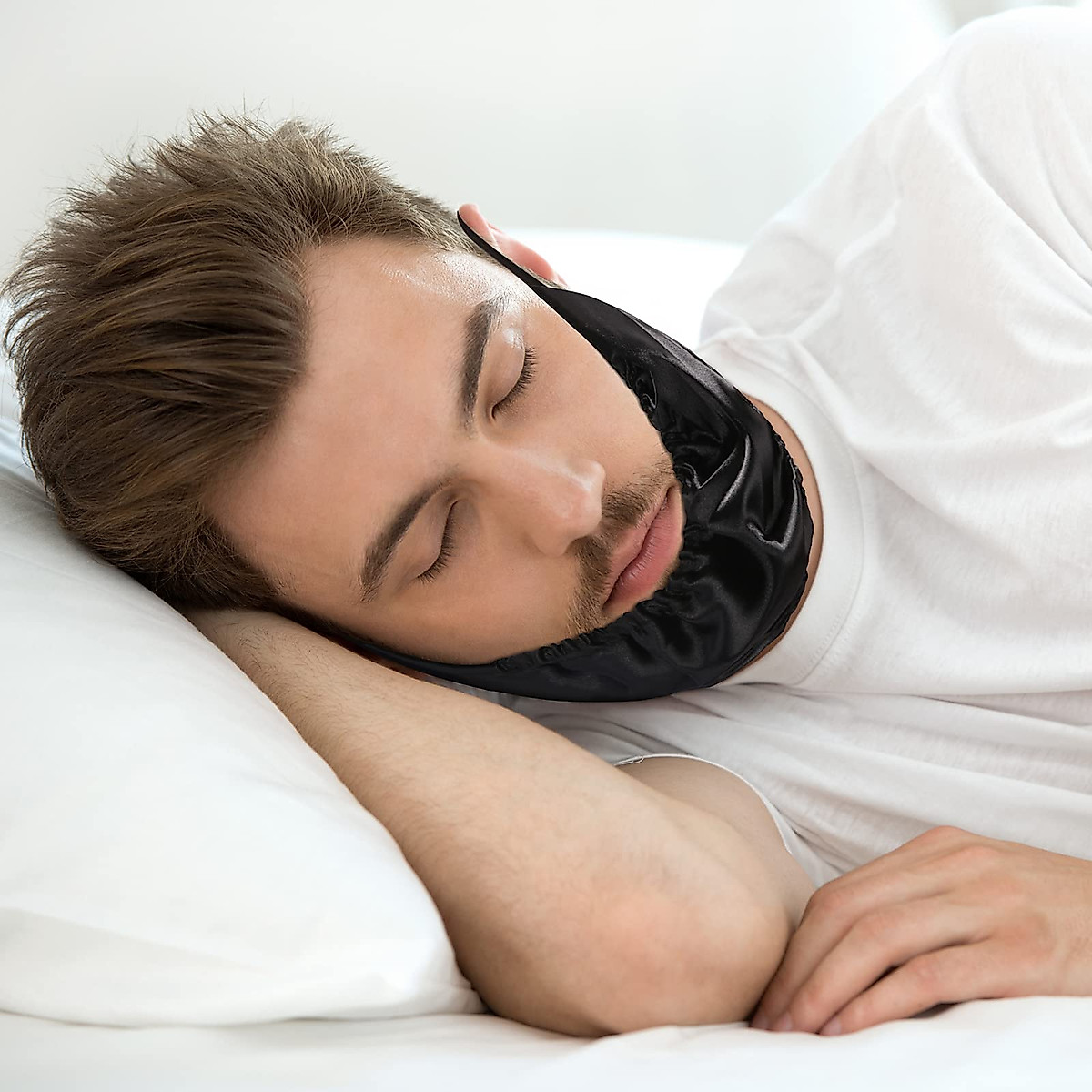 MIKIMIQI Beard Bandana, 2 Pack Men Beard Bib Black Beard Covers Soft Comfortable and Silky Satin Facial Hair Apron Guard Bonnet Rag Man Bedtime Bib Beard Cap Ear Beard Bandana