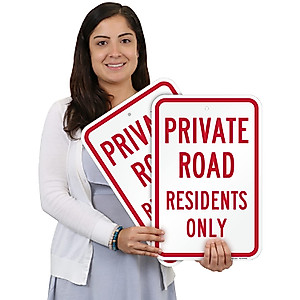 SmartSign 2-Pack Private Road Residents Only Sign - 18 x 12 inch, 2mm Aluminum Composite, Pre-Drilled Holes, Red and White, Made in USA