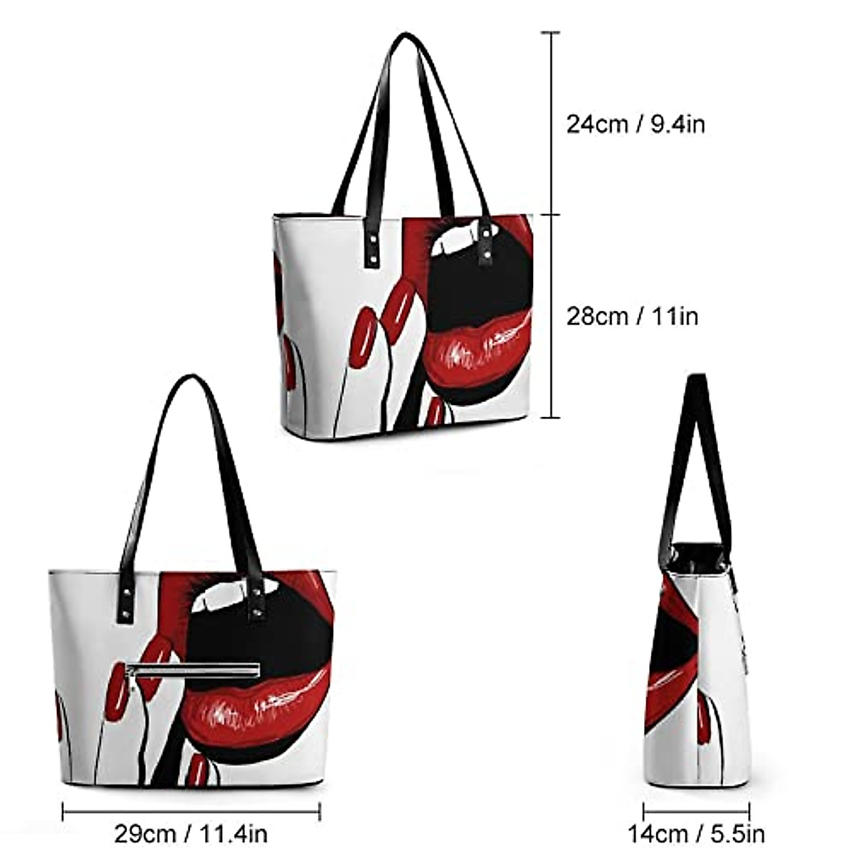 Womens Handbag Lips Leather Tote Bag Top Handle Satchel Bags For Lady