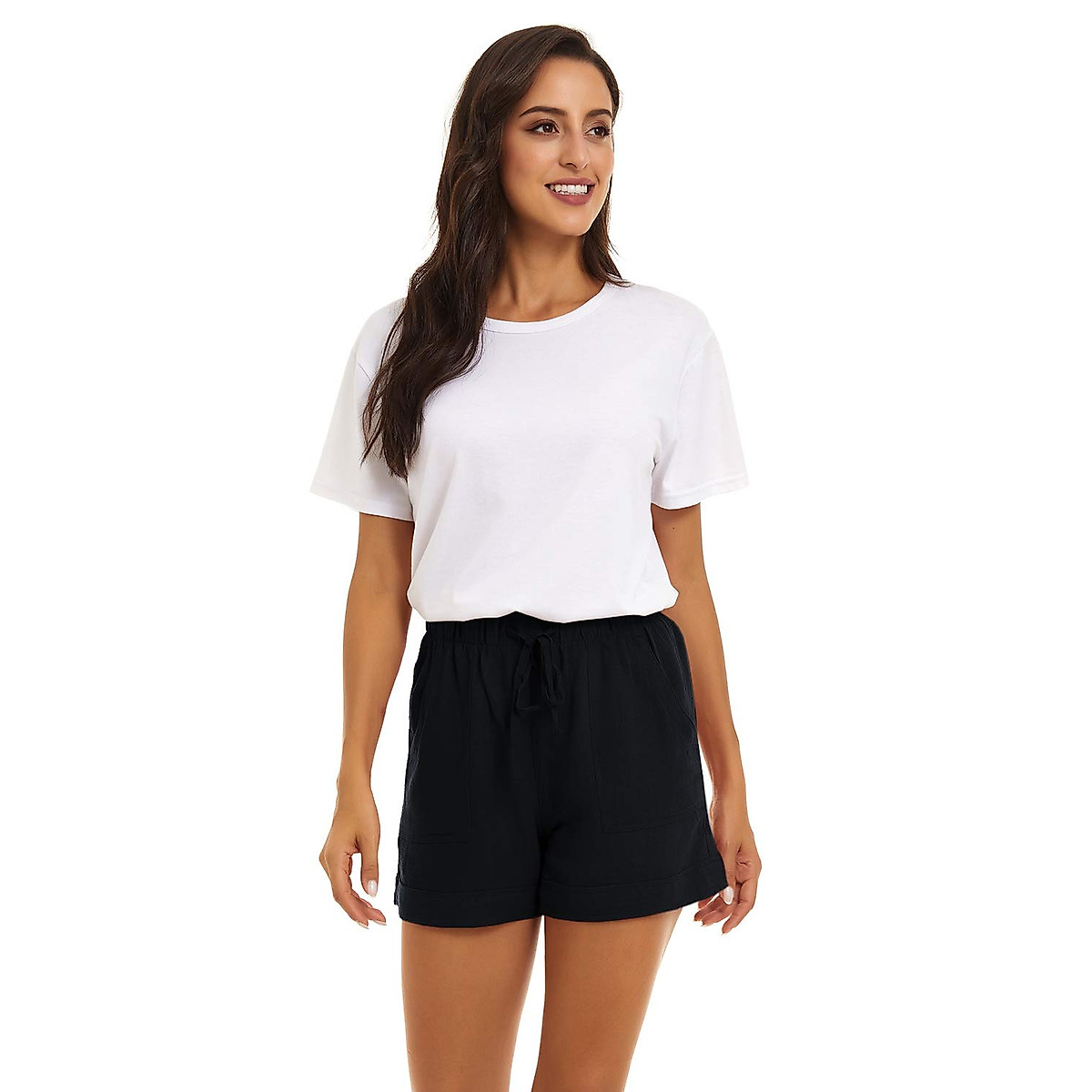 SWEET POISON 7 inch Shorts for Women Drawstring high Waisted Workout Pants 5" Active wear Loose fit Womans Soft Cotton Linen Shorts with Pockets Black XL