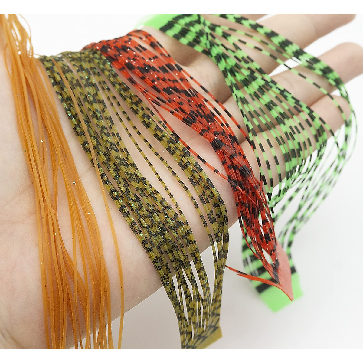 20Pc 10Colours Fishing Jig Lures Mixed Colors DIY Silicone Whole Sheet Skirts for Jig Lures Regular Skirt Colours with Fly Tying Material Free Rubber Band CMB1#