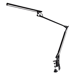 Amzrozky Drafting Table Lamp,Metal Architect LED Desk Lamp, Swing Arm Task Lamp with Clamp,Eye-Care Dimmable Office Light with 5 Color 5 Brightness,Touch Control,Memory Function,Black