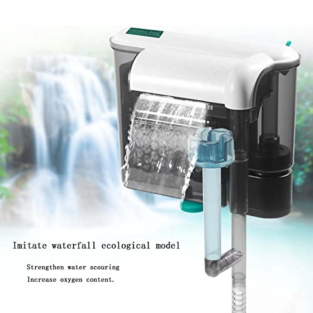Carefree Fish Aquarium Hang On Waterfall Filter Fish Tank Auxiliary Filter with Skimmer Increase Water Flow and Oxygen Remove Oil Film Simulated Waterfall Ecological Environment
