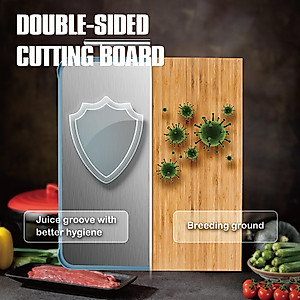 Double-Sided Meat Cutting Board,Stainless Steel/Wheat straw pp Cutting Board for meat,Dishwasher Safe,Juice Groove,16.1 * 12.2Inch