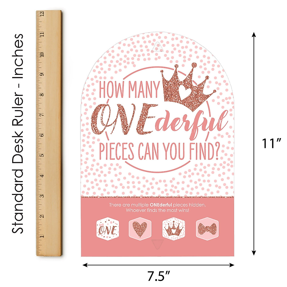 Big Dot of Happiness 1st Birthday Little Miss Onederful - Girl First Birthday Party Scavenger Hunt - 1 Stand and 48 Game Pieces - Hide and Find Game