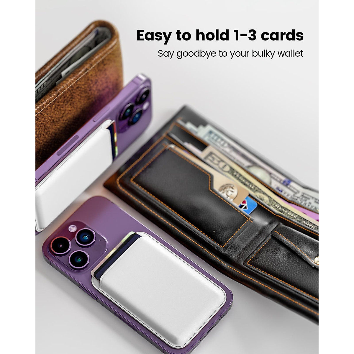 SOFTGAS Magnetic Phone Wallet for Apple MagSafe, Card Wallet Holder for iPhone 15 Pro Max/15 Plus/15 Pro/15, 14 Pro Max/14 Plus/14 Pro/14, 13 Pro Max/13 Pro/13, 12 Pro Max/12 Pro/12, Snow White