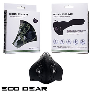 ECO-GEAR Anti Pollution Face Mask with Military Grade Protection | Anti Smoke, Exhaust Gas, Dust, Pollen | Hiking, Running, Walking, Cycling, Ski and other Outdoor Activities (Large, Black)