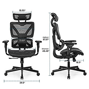 OUTFINE Back Height Adjustable High Back Mesh Chair, Adjustable Chair Back 3 Level Lock Function, 2D Adjustable Armrest, Adjustable Headrest and Adjustable Lumbar Support, Tilt, 300LBS
