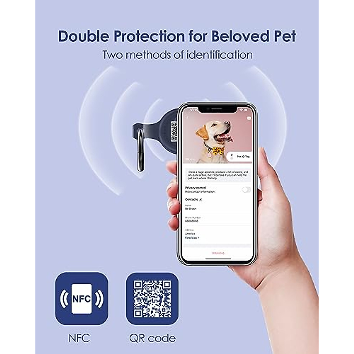 PawsRealm NFC & QR Code Pet ID Tag, Silicone Silent Dog Tag, Cat Name Tag, Personalized Customized Dog Tag, Modifiable Pet Online Profile, Instant Pet Location Alert Email, Anti-Lost Function