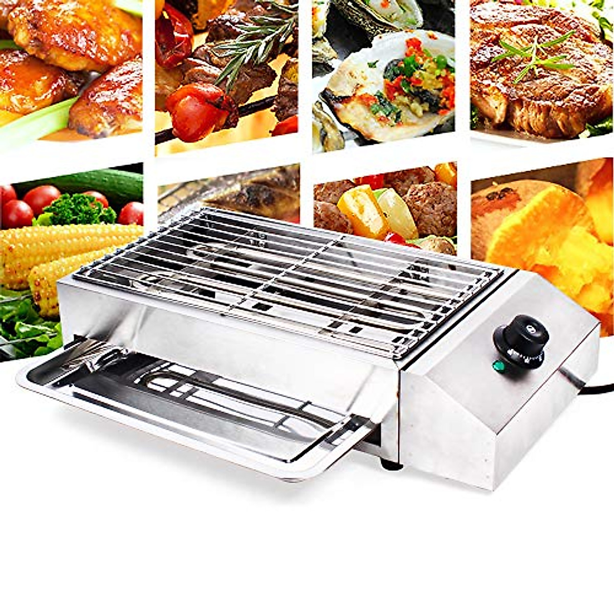 PIAOCAIYIN Gas BBQ Grill, 2 Burner LPG portable grill, Stainless Steel Camping Party BBQ Tabletop, Adjustable Height Propane Tabletop Gas Grill, Smokeless Outdoor Barbecue Cooker for Camping Cooking