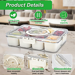 Divided Serving Tray Snack Platter Container with Lid & Handle, 8 Compartments Portable Food Fresh-Keeping Storage Box Vegetable Organizer for Refrigerator Perfect for Party & Picnic