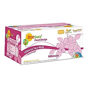 BeeSure BE2300 Floral Face Masks, Hibiscus Pink (Pack of 50)