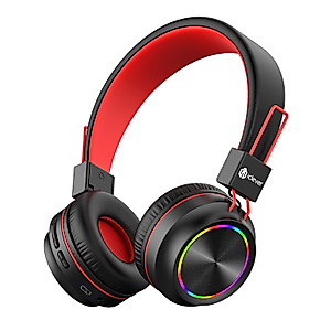 iClever BTH03 Kids Bluetooth Headphones, Colorful LED Lights, 35H Playtime, Bluetooth 5.4,Type C Fast Charging, Safe Volume, Stereo Sound Mic,On Ear Kids Wireless Headphones for iPad Airplane (Shade)
