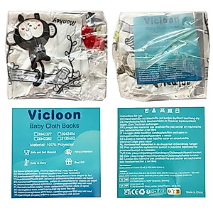 Vicloon Soft Cloth Baby Books, Baby Books 0-6 Months, 3D Black and White High Contrast Soft Cloth Book, Washable Non-Toxic Early Baby Book