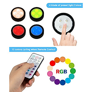 UNIWA LED Puck Lights with Remote,Under Cabinet Lights Wireless,13 Colors Changeable LED Closet Light Dimmable,AA Battery Powered Push Night Lights with Timer Function