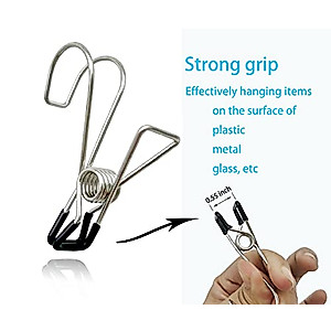 304 Stainless Steel Short Tail Hanger Clip with Hook, Durable Hanging Clips，Heavy Duty Multifunctional Hangers Use for Display Storage Items (12)