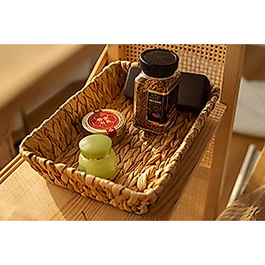 Hand-Woven Large Storage Baskets , Water Hyacinth Wicker Baskets for Organizing,Woven Baskets, Organizer, Natural Container，13.38” x 9.5” x 2.75”